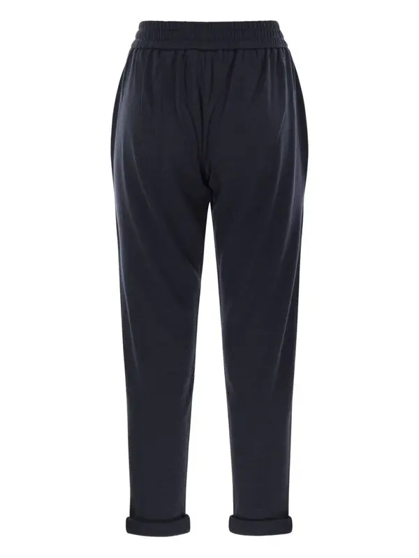 Brunello Cucinelli Cotton And Silk Trousers With Jewel Detailing - Blue
