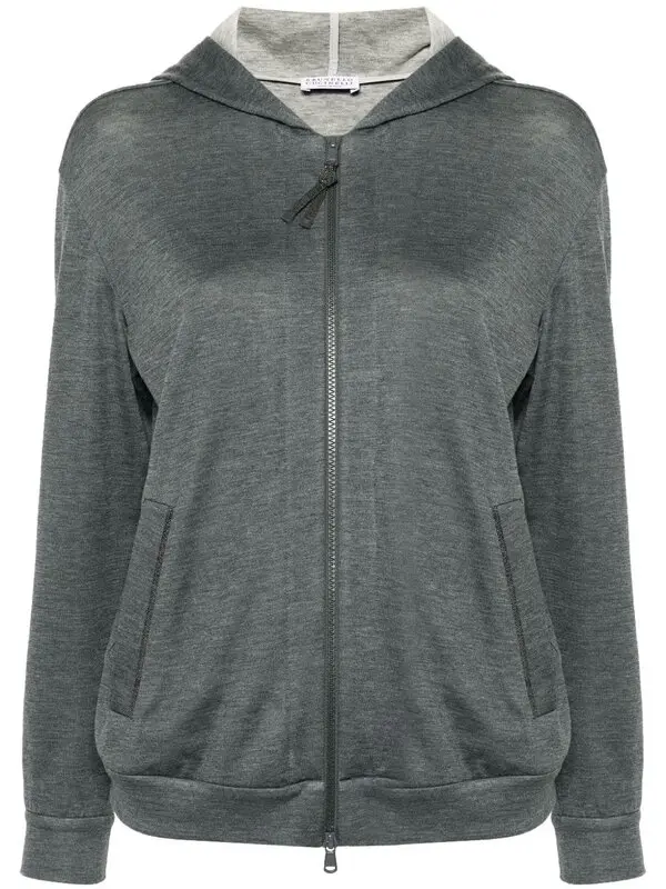 Brunello Cucinelli Cotton And Silk Blend Zip-up Hooded Cardigan - Grey