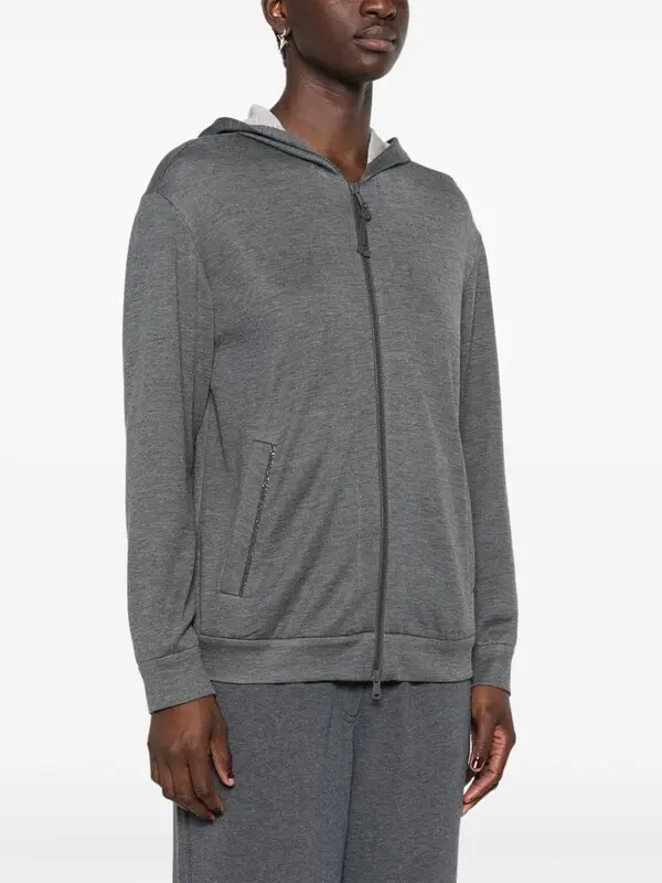 Brunello Cucinelli Cotton And Silk Blend Zip-up Hooded Cardigan - Grey