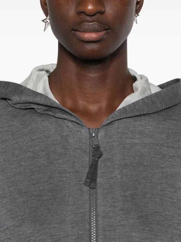 Brunello Cucinelli Cotton And Silk Blend Zip-up Hooded Cardigan - Grey