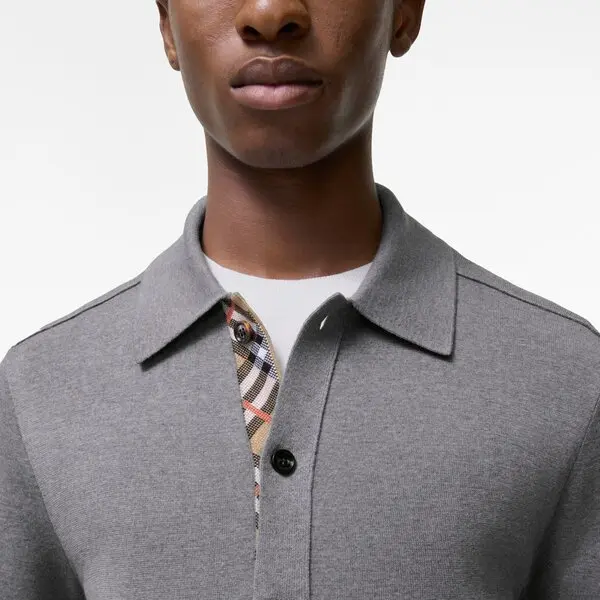 Burberry Check Trim Wool Cardigan - Grey