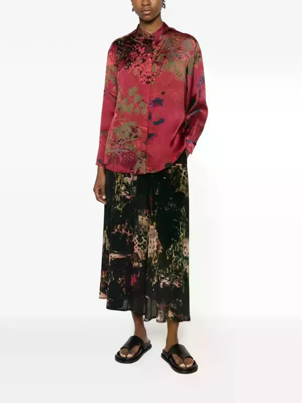 YAVI Floral-print Silk-blend Shirt - Red