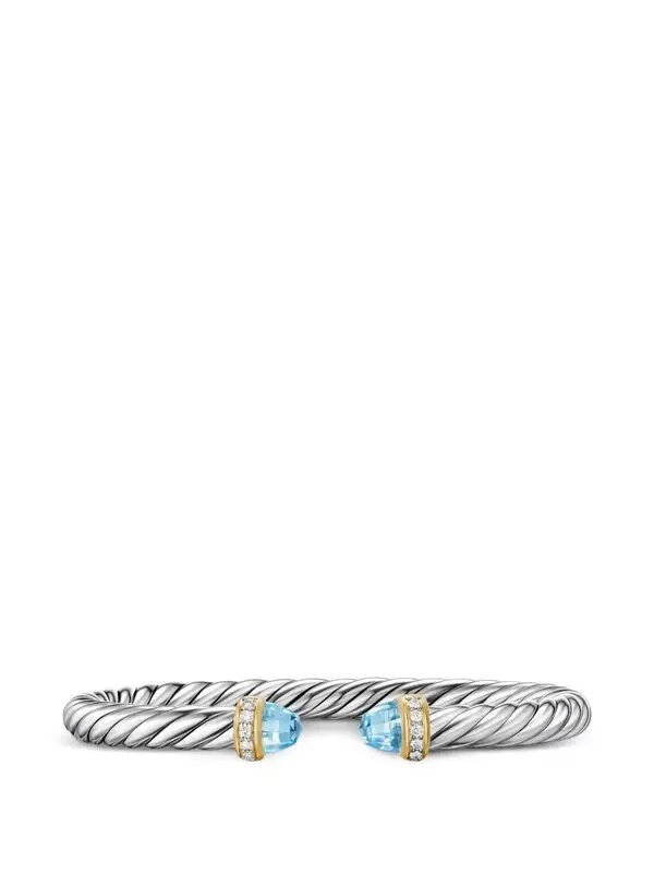 David Yurman Cable Flex® Bracelet In Sterling And 14k Yellow Gold With Sky Blue Topaz And Diamonds - Silver