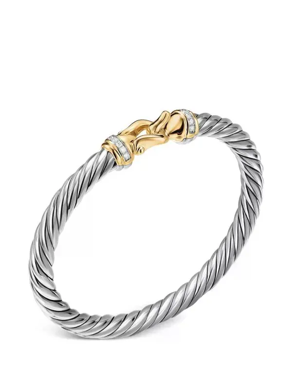 David Yurman Cable Flex® Buckle Bracelet In Sterling With 14k Yellow Gold Pavé Diamonds