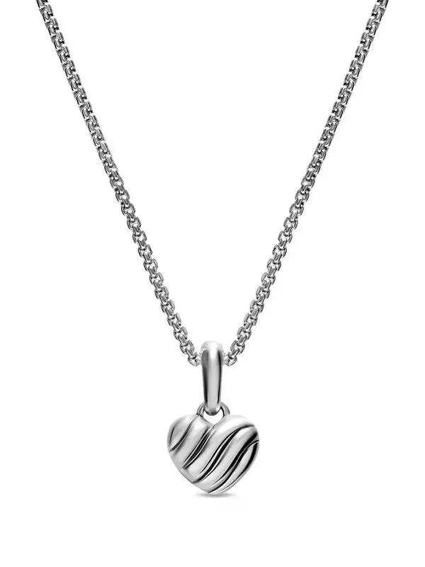 David Yurman Petite Puffy Cable Heart Pendant Necklace In Sterling
