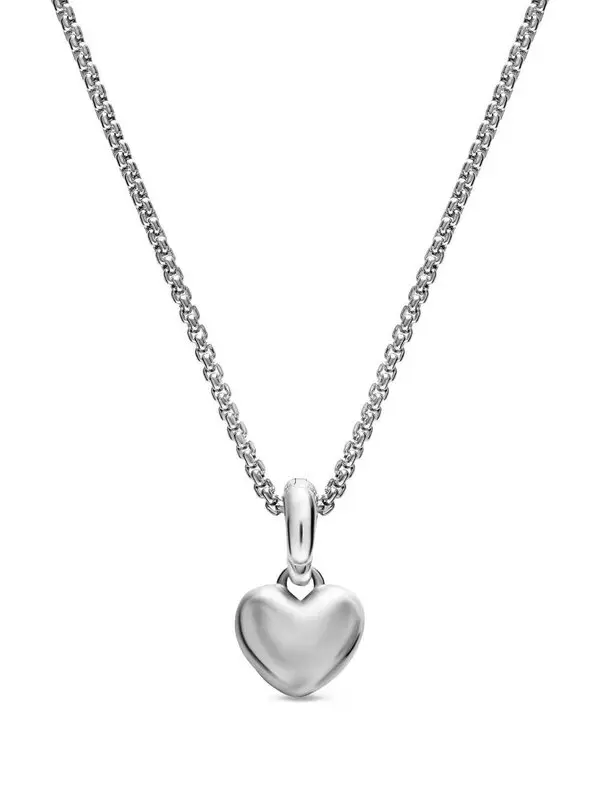 David Yurman Petite Puffy Cable Heart Pendant Necklace In Sterling