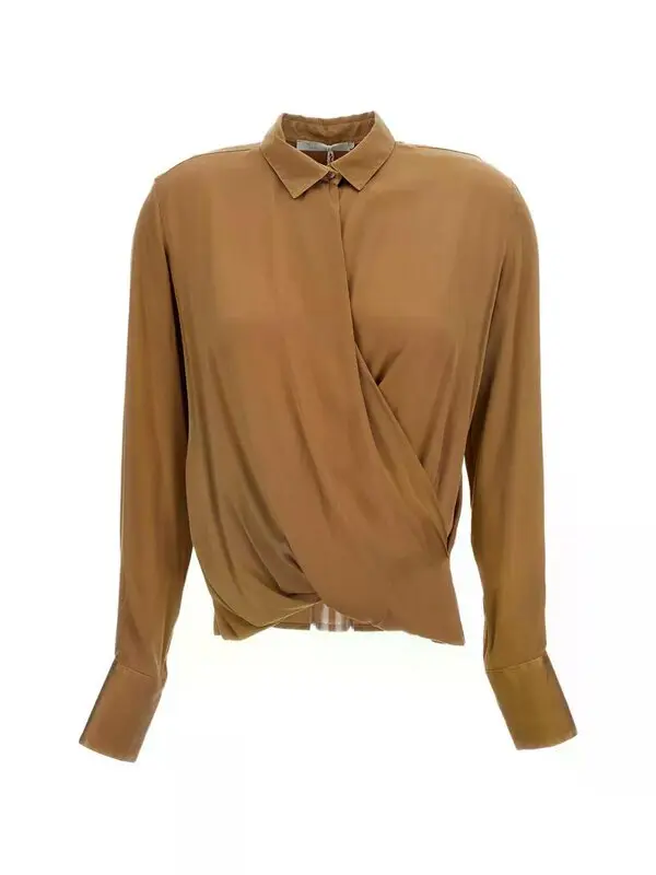 Q-WINS Wrap Style Long Sleeve Shirt - Brown