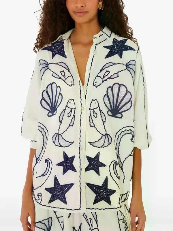 Farm Rio Embroidered Linen Shirt - White