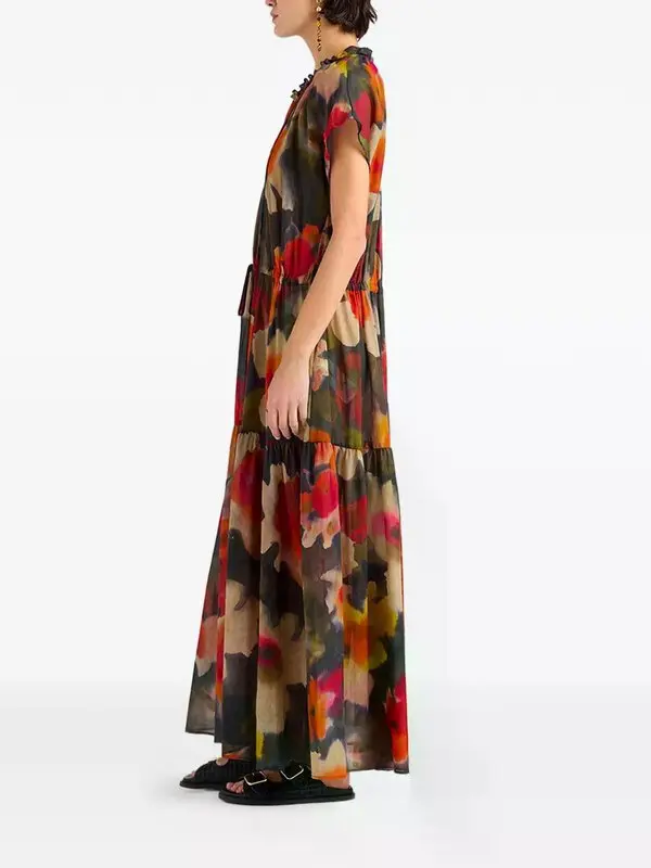 Momoni Otero Tie Printed Maxi Dress - Red