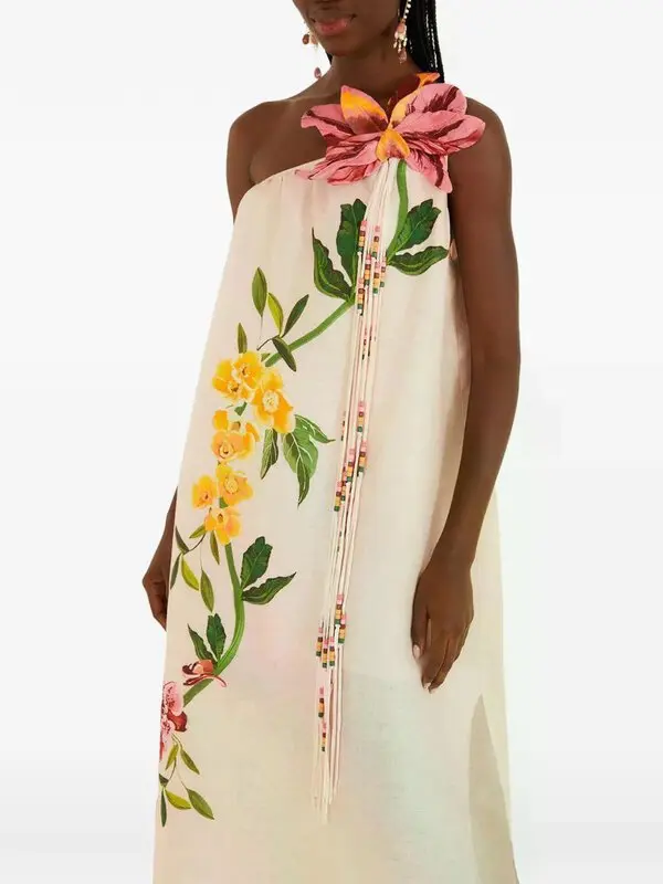 Farm Rio Off-white Floral Appliqué One-shoulder Dress - Neutrals