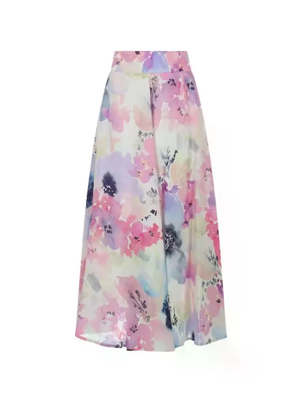 120% Lino Floral-print Cotton Maxi Skirt - Pink