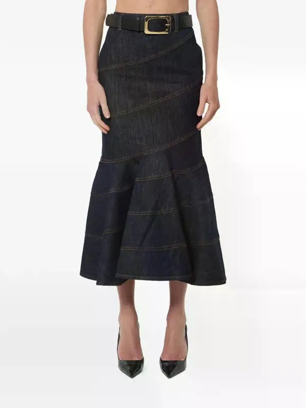 SELF-PORTRAIT Belted Mermaid-style Midi Skirt - Blue