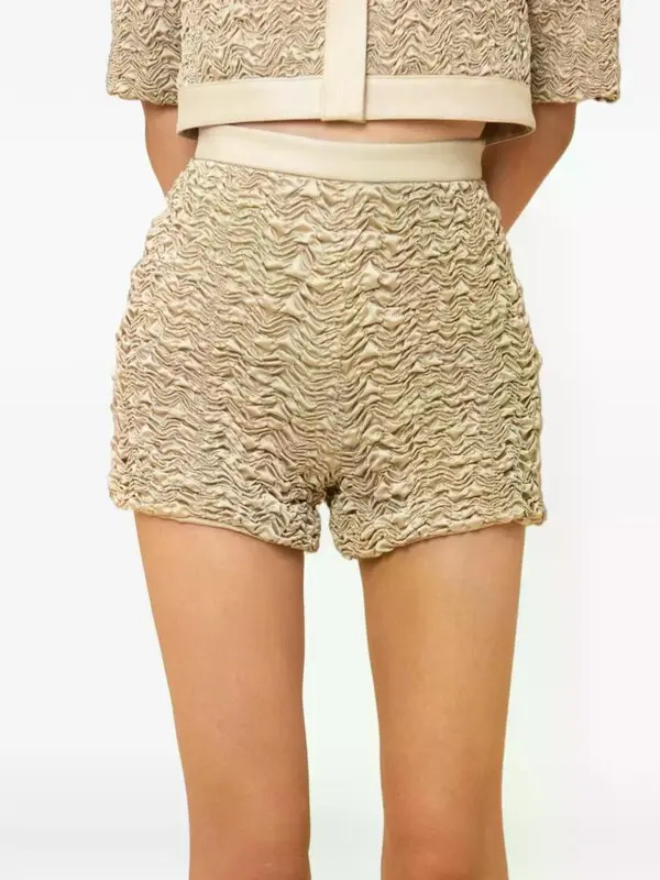 CONTESSA MILLS Blair Smocked Leather-trim Shorts - Neutrals