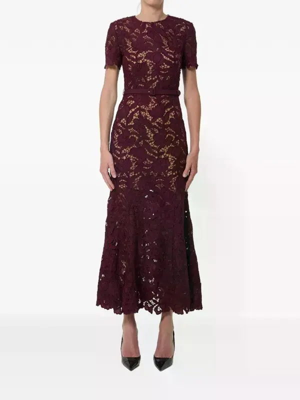 SELF-PORTRAIT Bordeaux Lace Textured Midi Dress - Red