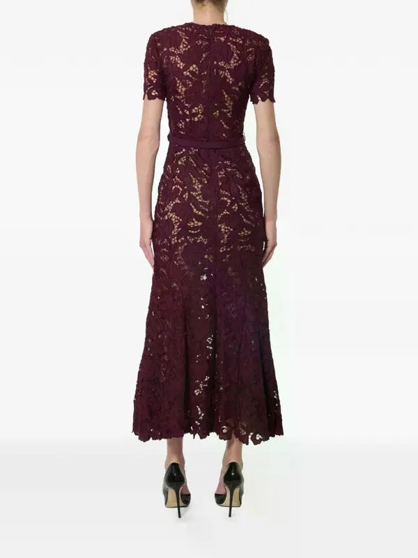 SELF-PORTRAIT Bordeaux Lace Textured Midi Dress