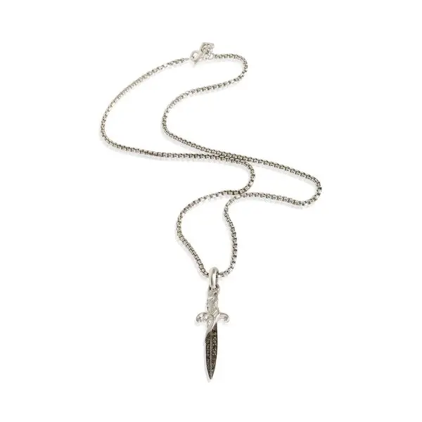 David Yurman Sterling Silver Diamond Dagger Pendant Necklace