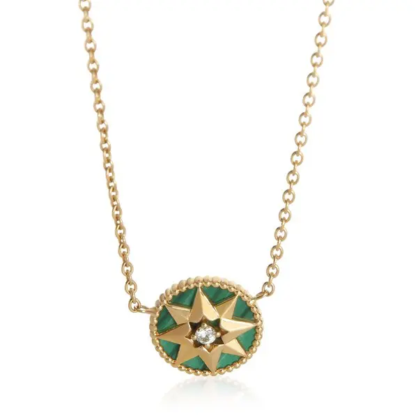Dior Yellow Gold Malachite And Diamond Rose Des Vents Necklace - Yellow_gold