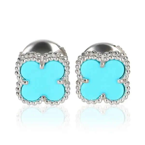 Van Cleef & Arpels White Gold Turquoise Sweet Motif Stud Earrings - White_gold