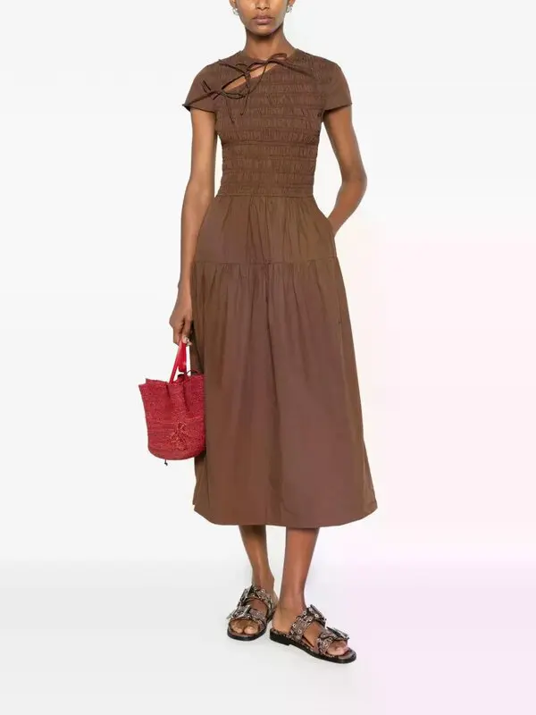 DAMSON MADDER Ebba Shirred Midi Dress - Brown