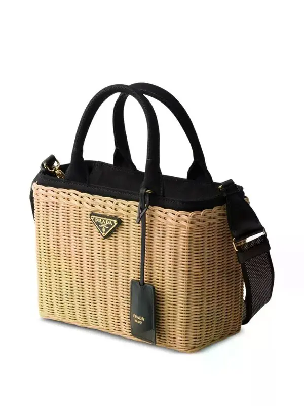 Prada Medium Wicker And Canvas Tote Bag