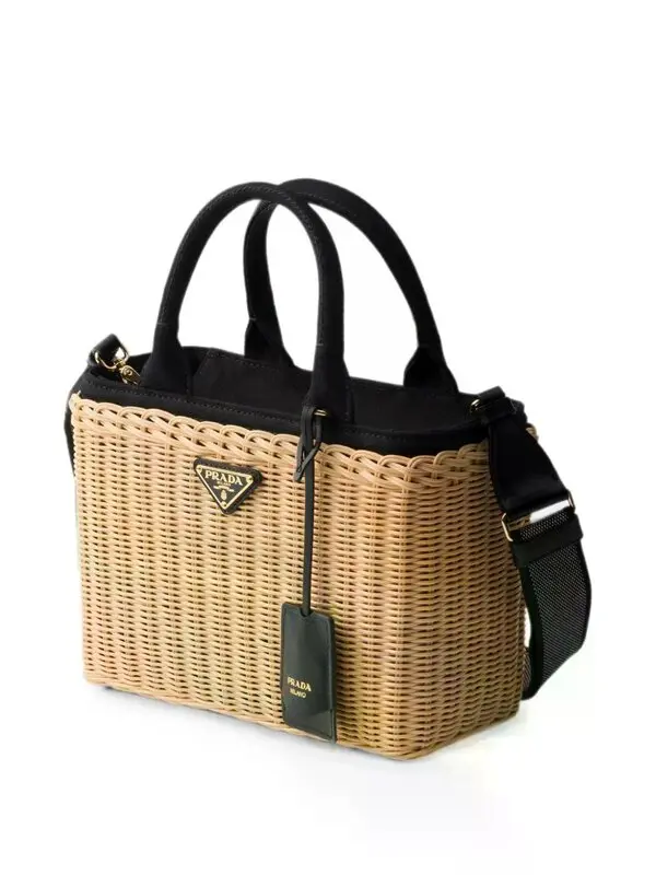 Prada Medium Wicker And Canvas Tote Bag