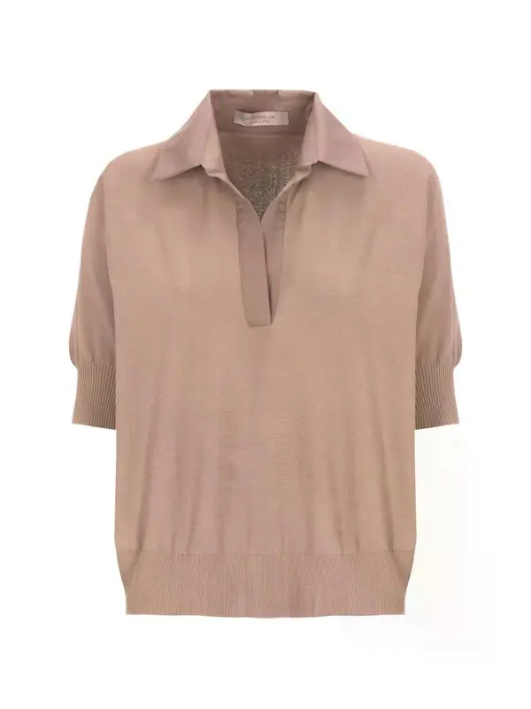 D.exterior Short Sleeve V-neck Polo - Brown