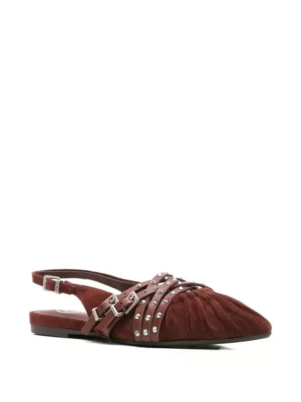 Ash Studded Buckled Flat Pumps
