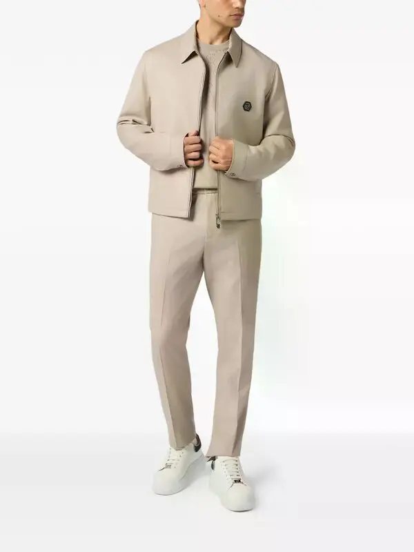 Philipp Plein Logo-plaque Zip-up Overshirt - Neutrals