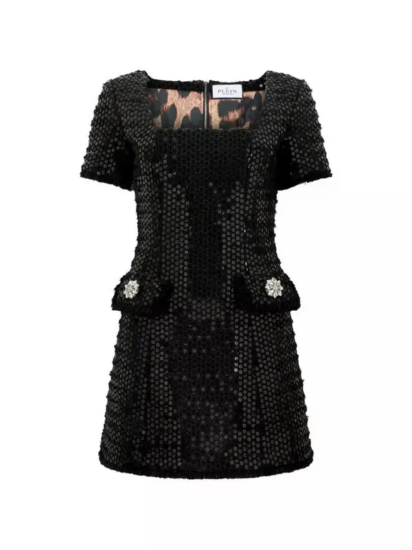 Philipp Plein Sequin-embellished Tweed Mini Dress - Black
