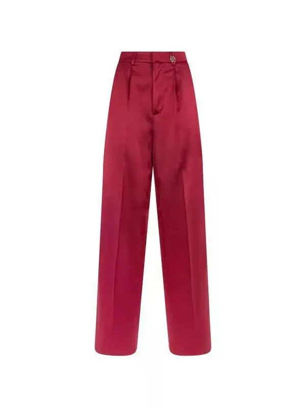 Philipp Plein Burgundy Satin Wide Leg Trousers