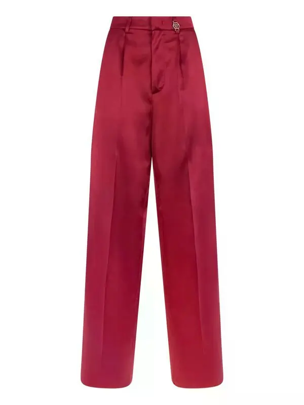 Philipp Plein Burgundy Satin Wide Leg Trousers