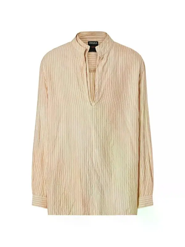 Zegna V-neck Striped Silk Shirt