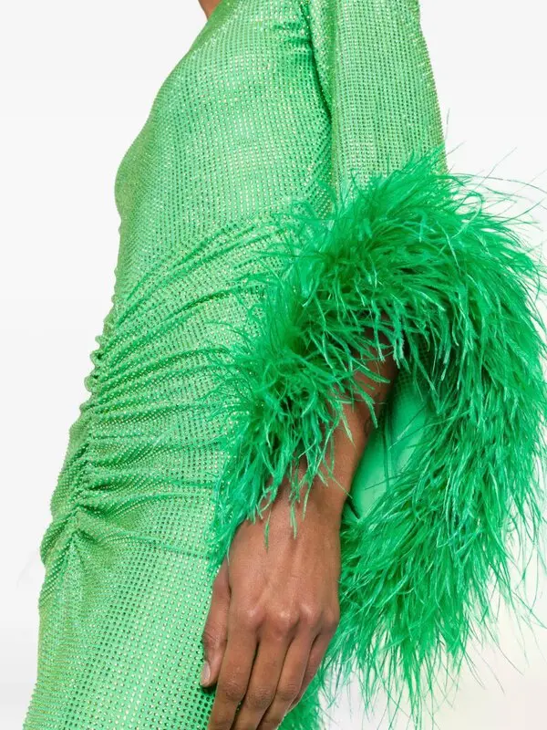 MIRON Crystal-embellished Feather-trim Maxi Dress