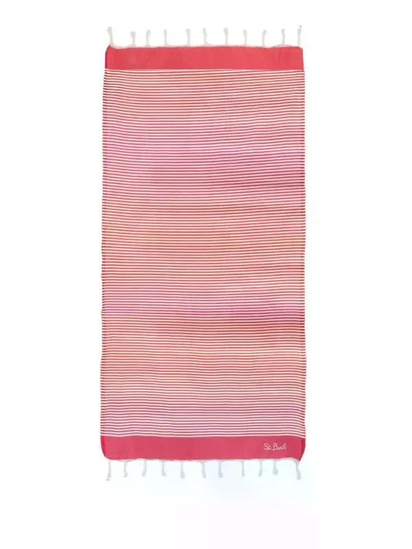 MC2 SAINT BARTH Foutas Striped Fringed Towel Beach - Red