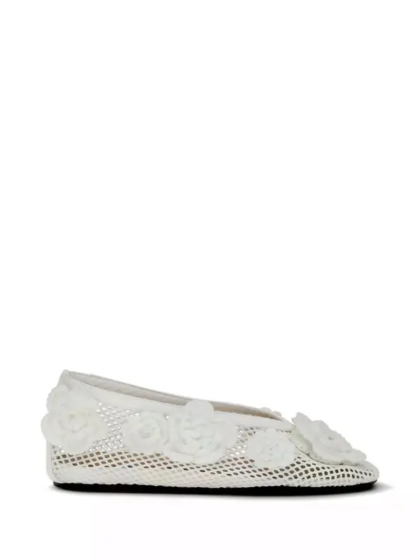 GANNI Jenny Flower Embellished Mesh Ballet Flats - White