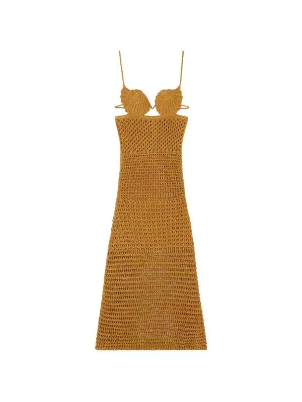 Alanui The Sound Of The Sea Shell-crochet Open-knit Maxi Dress - Brown