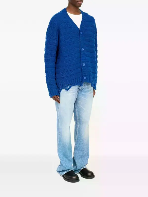 MAISON MARGIELA Distressed Horizontal Stripe Cardigan - Blue
