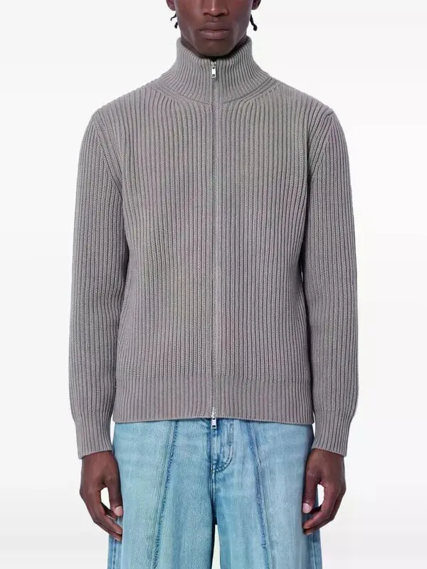 MAISON MARGIELA Ribbed Knit Zip-up Sweater - Grey