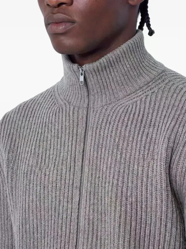 MAISON MARGIELA Ribbed Knit Zip-up Sweater - Grey