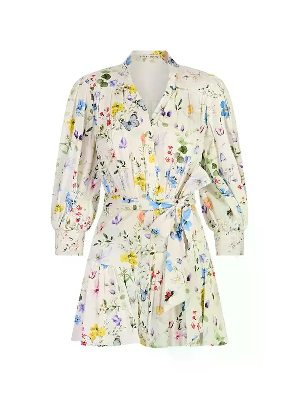 Alice + Olivia Floral Print Belted Dress - Neutrals