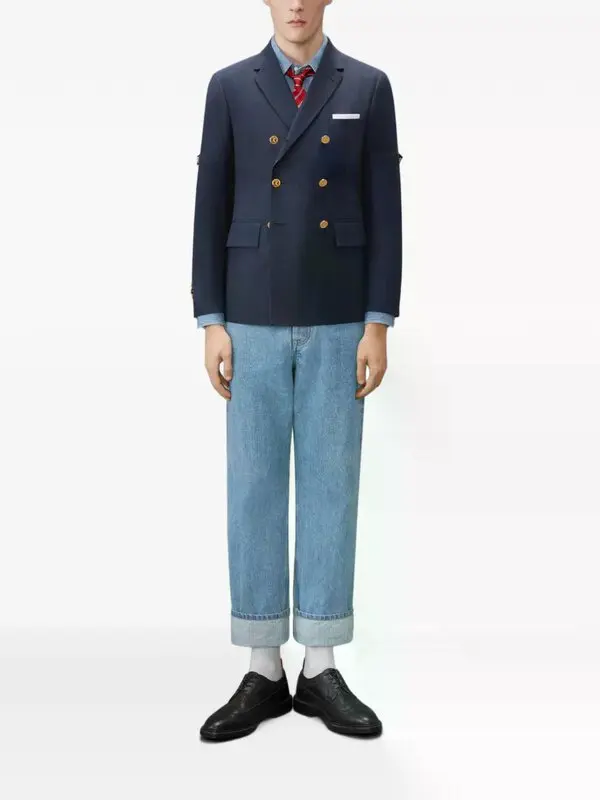 Thom Browne Denim Shirt With Armbands - Blue
