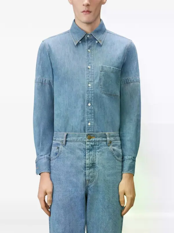 Thom Browne Denim Shirt With Armbands - Blue