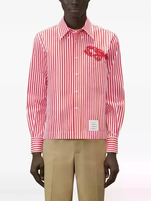 Thom Browne Poplin University Stripe Lobster Shirt - Red