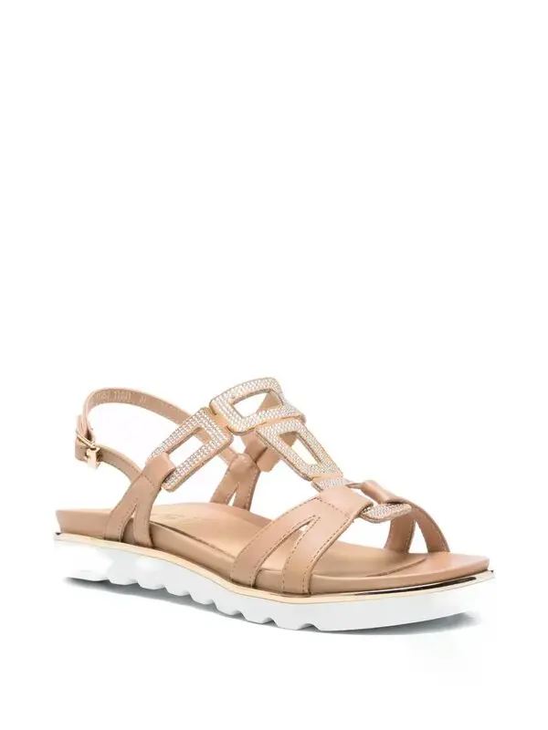 KEYS Crystal-embellished Leather Sandals