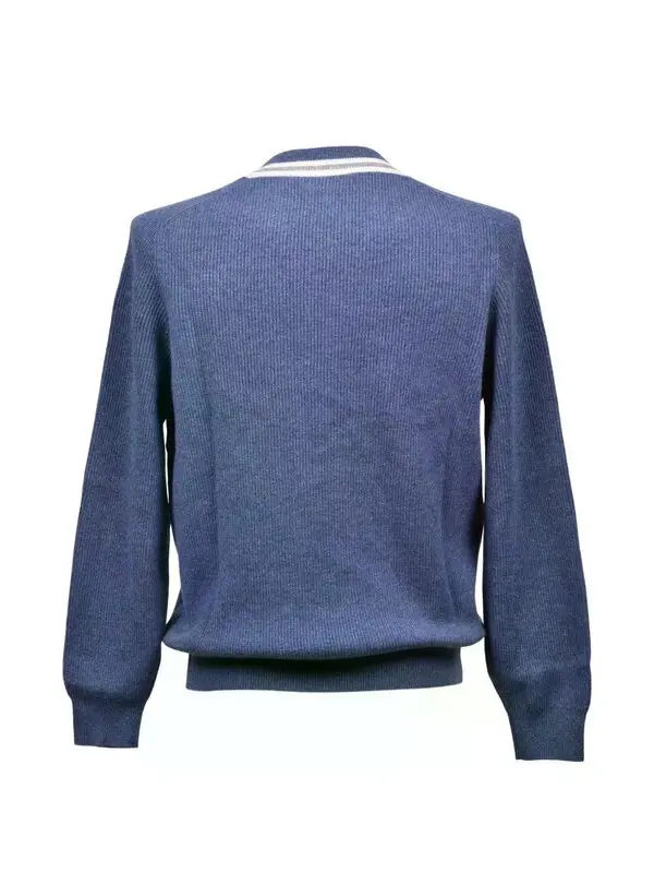 Brunello Cucinelli Ribbed V-neck Sweater With Striped Trim