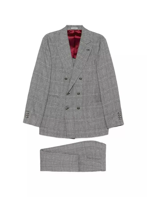 Brunello Cucinelli Plaid Double-breasted Suit - Grey