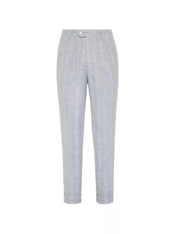 Brunello Cucinelli Herringbone Pleated Trousers