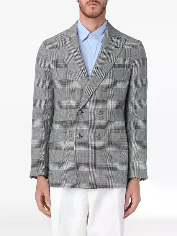 Brunello Cucinelli Plaid Double-breasted Blazer - Grey