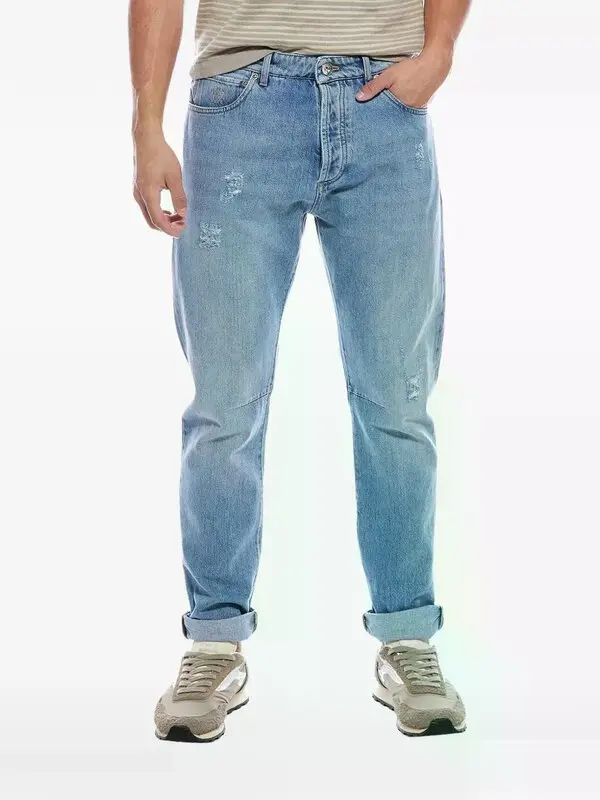 Brunello Cucinelli Distressed Tapered Leg Jeans - Blue