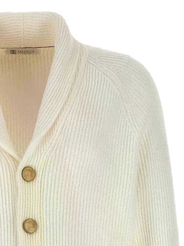 Brunello Cucinelli Ribbed Shawl Collar Cardigan